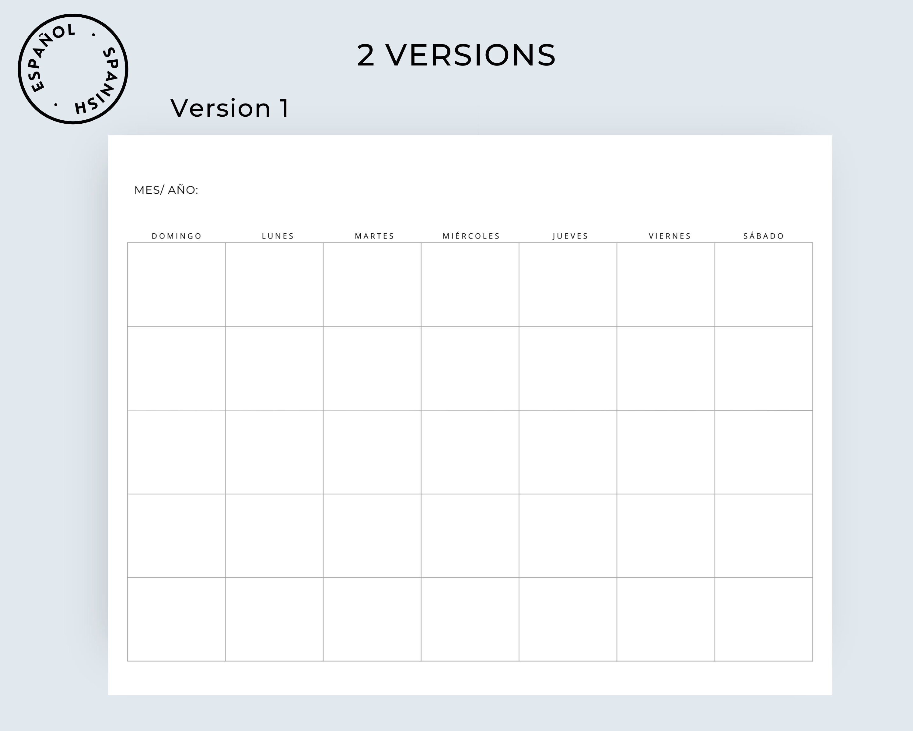 Calendario En Blanco Spanish Blank Calendar Calendario Mensual Sin ...