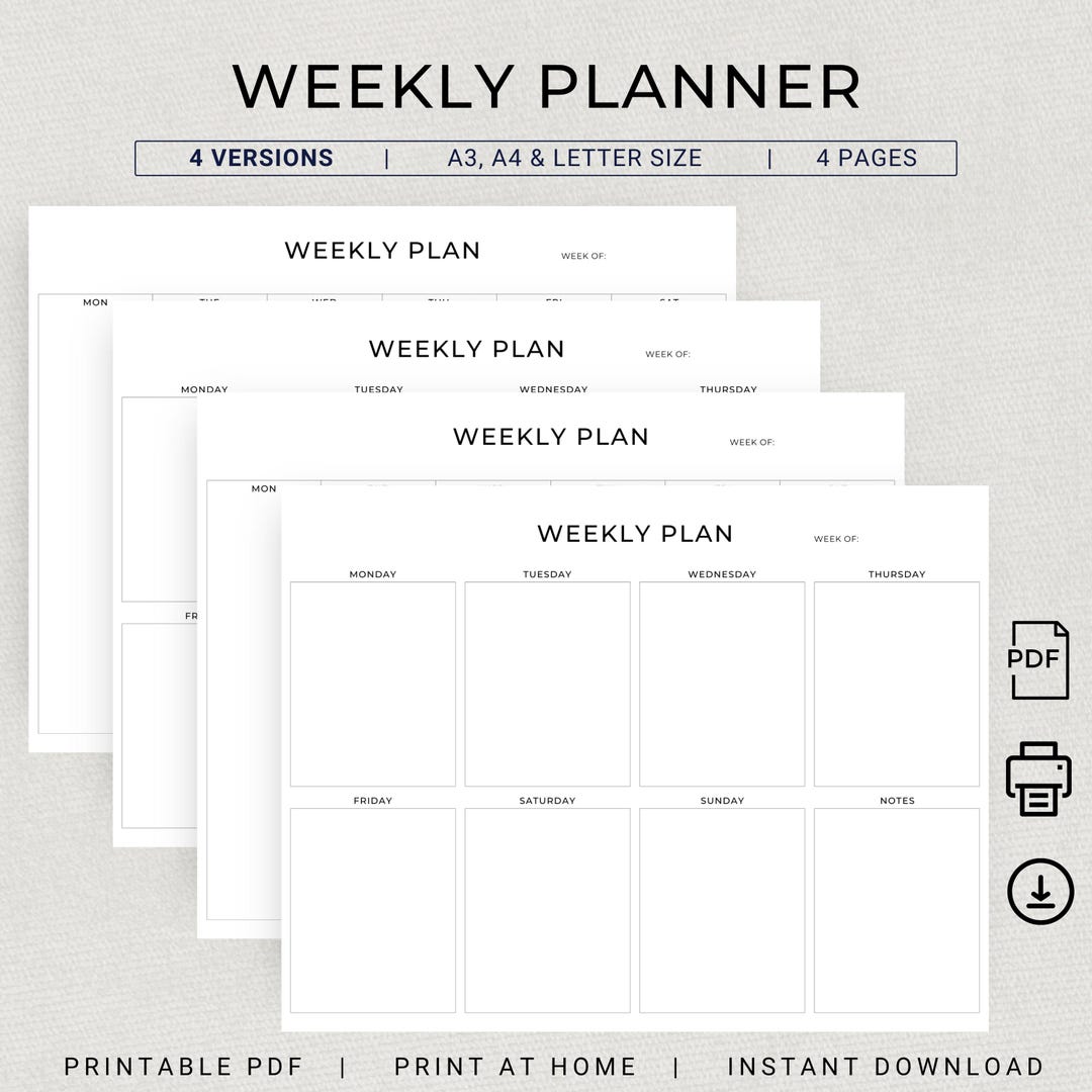 Weekly Planner Printable PDF Minimal Weekly Plan Work From Home Planner ...
