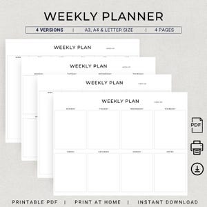 Minimalist Weekly Planner Printable PDF Weekly Plan Landscape Undated ...
