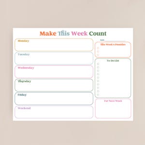 Weekly Planner Printable PDF Landscape Colorful Planner Weekly Schedule ...