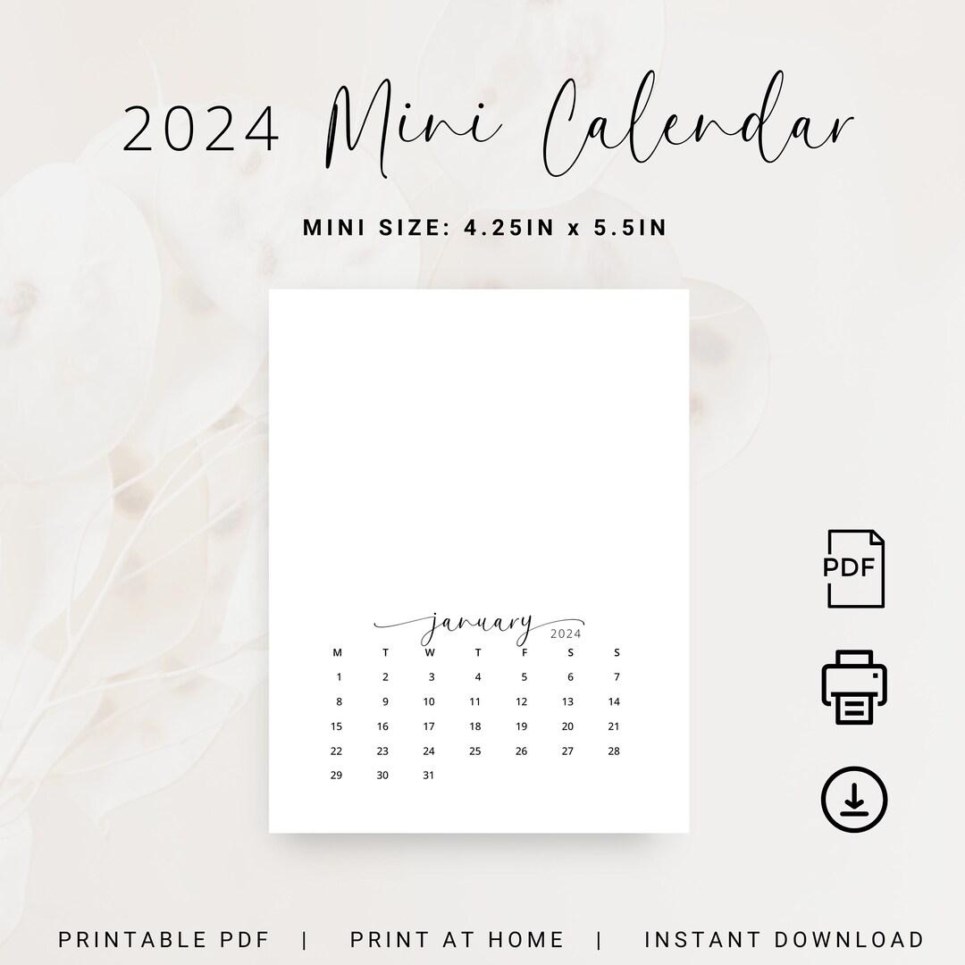 2024 Mini Calendar 2024 Small Monthly Calendar Vertical 2024 DIY ...