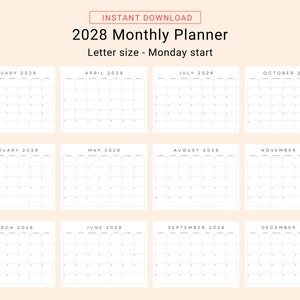 2028 Calendar 2028 Monthly Calendar Printable 2028 Planner Minimal ...