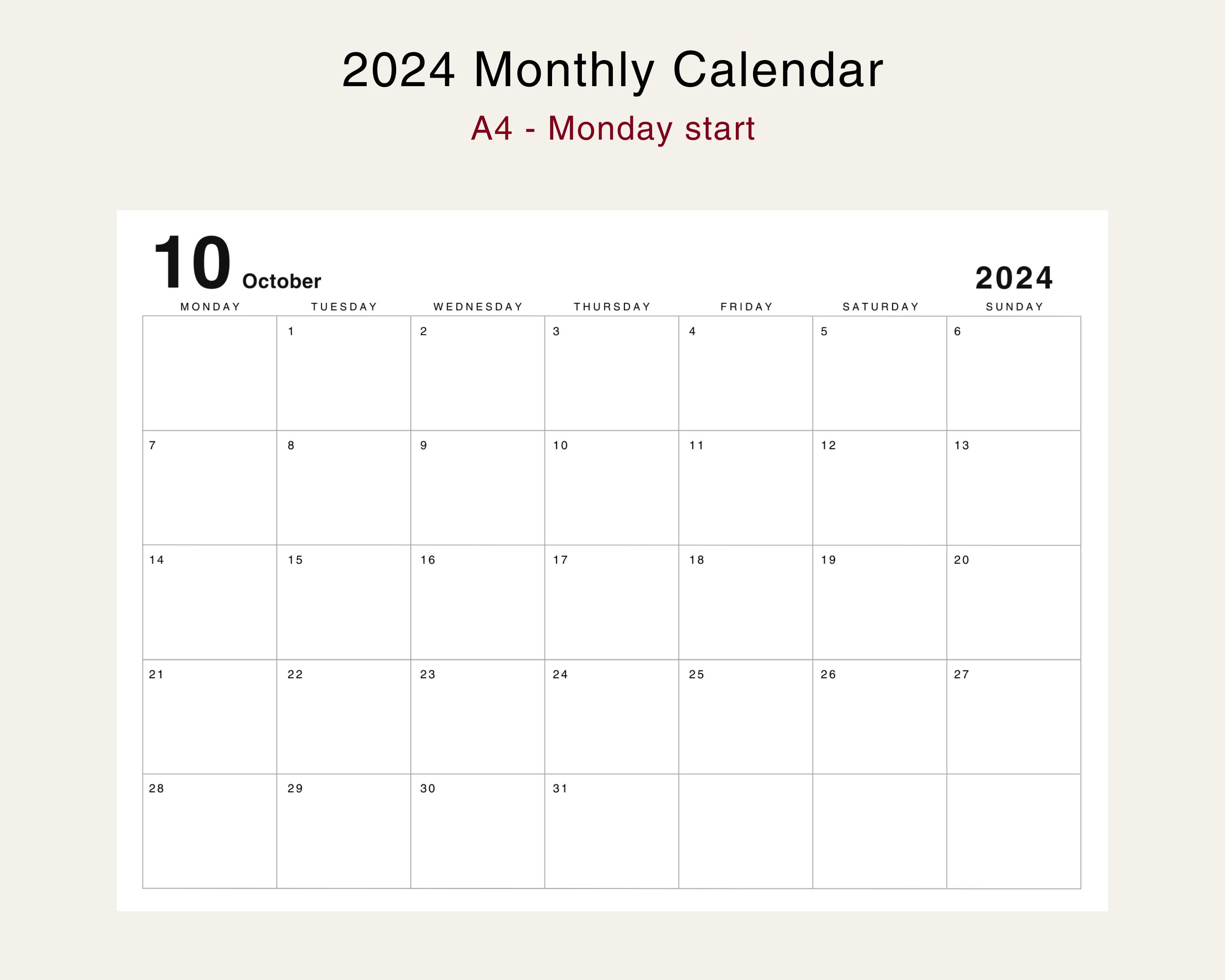2024 Calendar 2024 Minimal Monthly Planner Landscape 2024 Minimalist ...