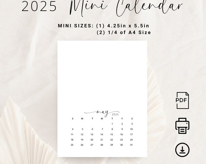 2024 2025 Mini Calendar Printable PDF, 2x3 Inches, Small Calendar, Desk ...
