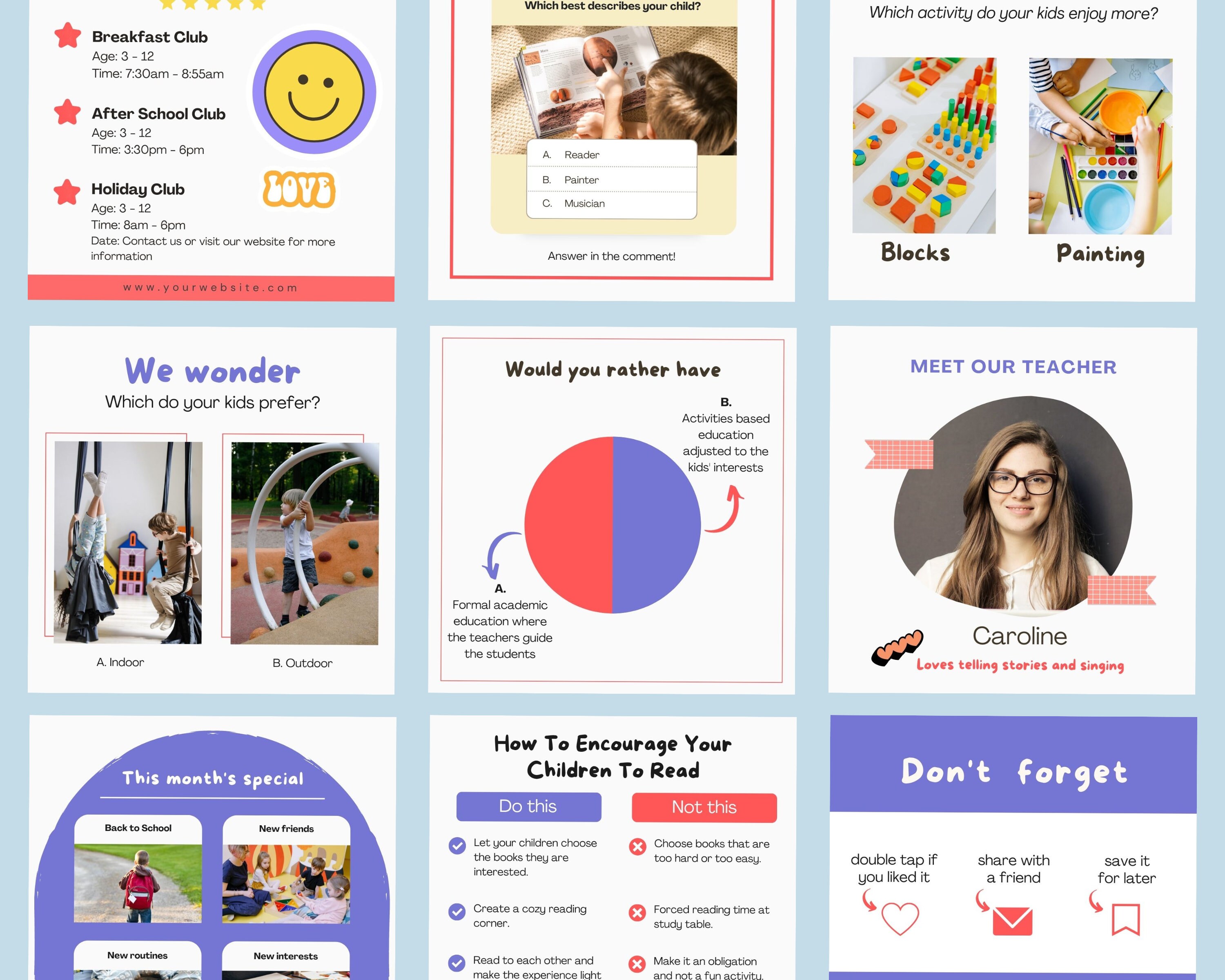 30 Engagement Post for Kids Education Instagram Canva Template Early ...
