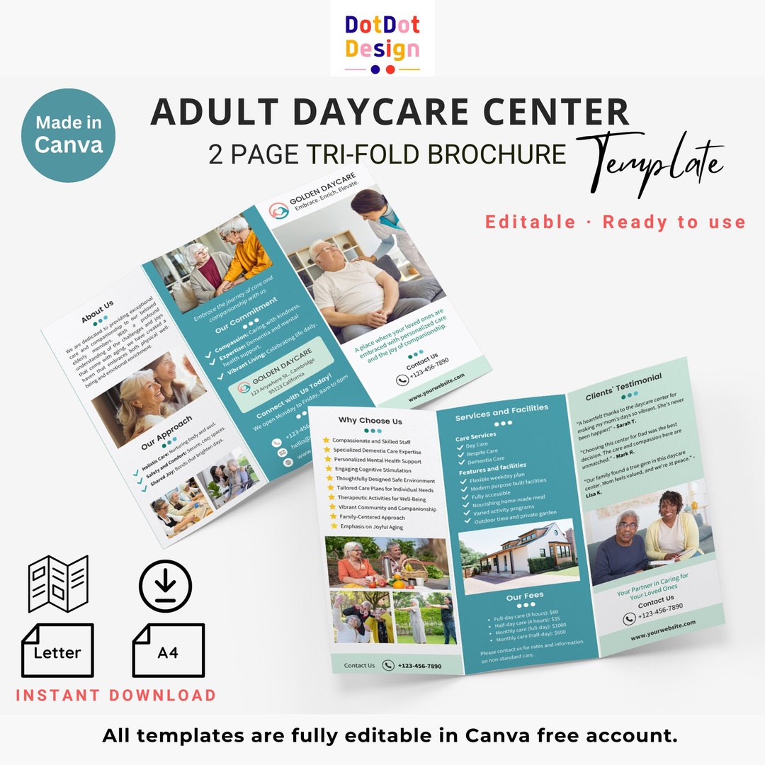 Adult Daycare Center Trifold Brochure Adult Day Center Leaflet - Etsy