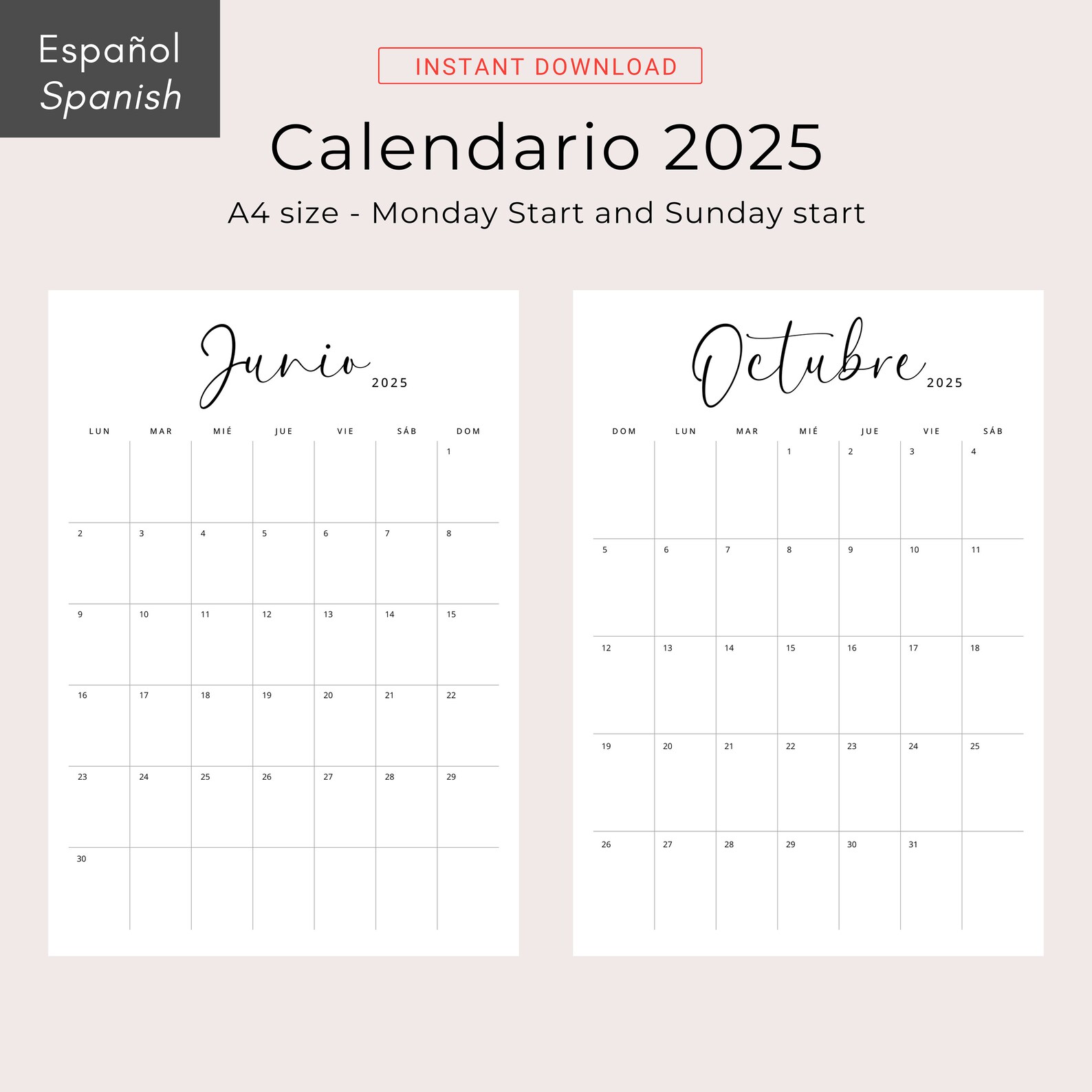 2025 Calendario En Español 2025 Calendario 2025 Planificador Spanish ...