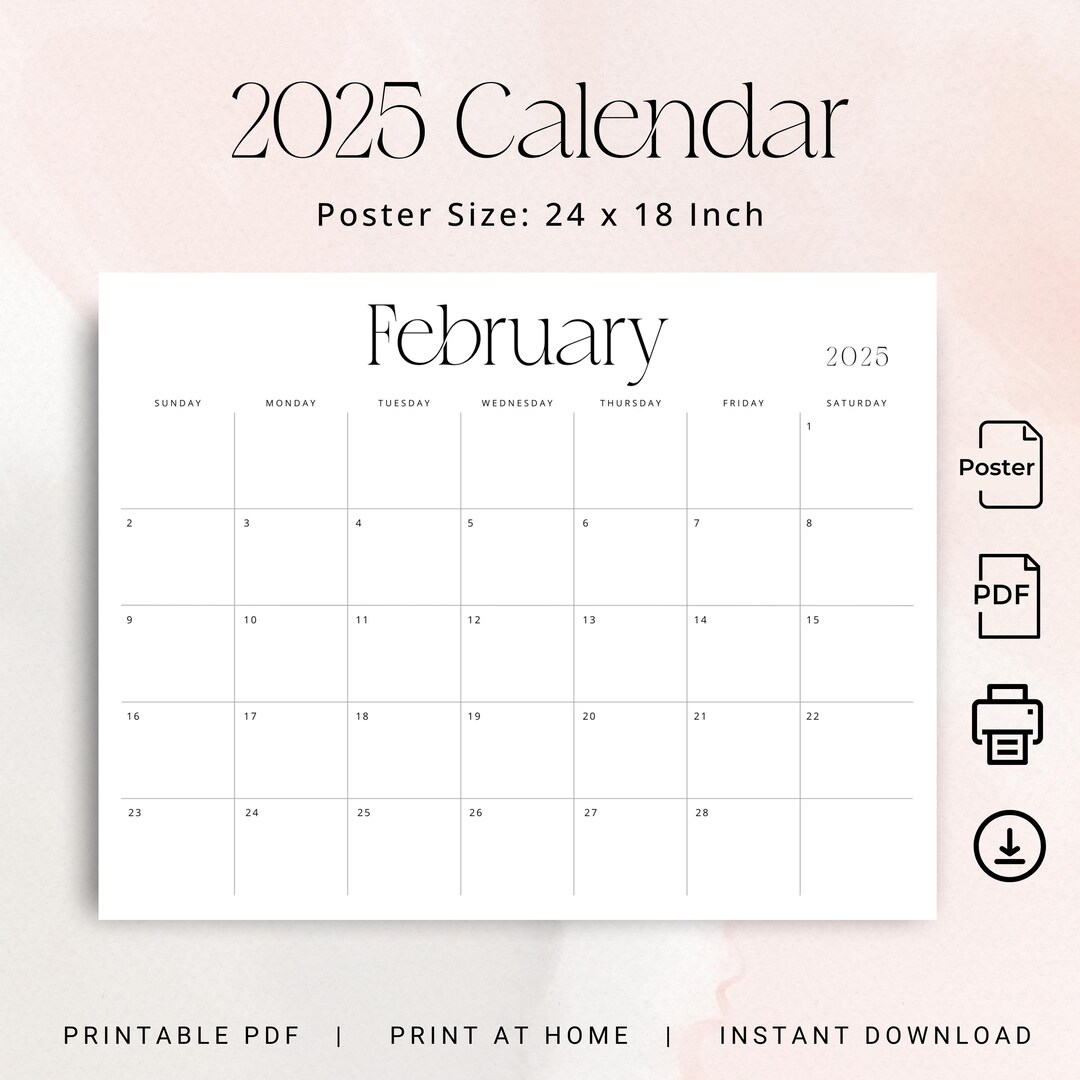 2025 Monthly Calendar 24x18 2025 Calendar Poster Size Landscape 2025 ...