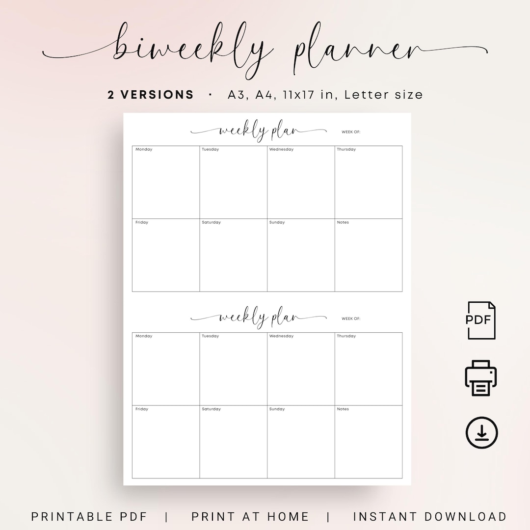 Biweekly Planner Printable Minimalist Weekly Planner Portrait Elegant ...