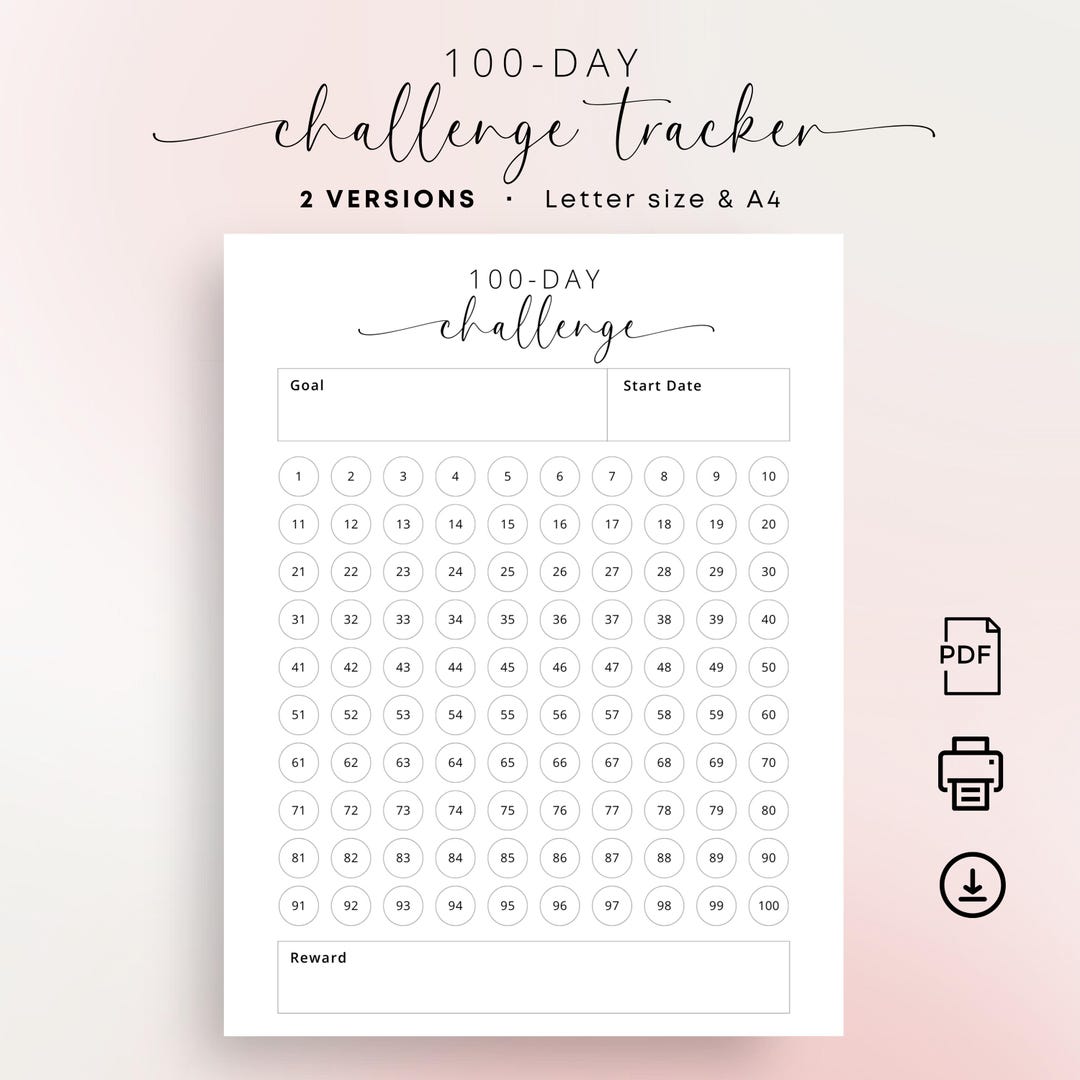 100-day Challenge Tracker Printable Goal Tracker Habit Tracker Weight ...