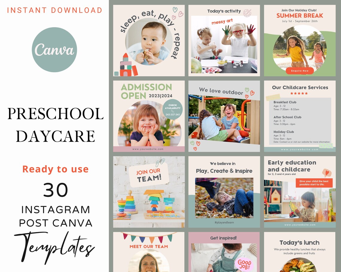30 Preschool Daycare Instagram Canva Template Kids Early - Etsy