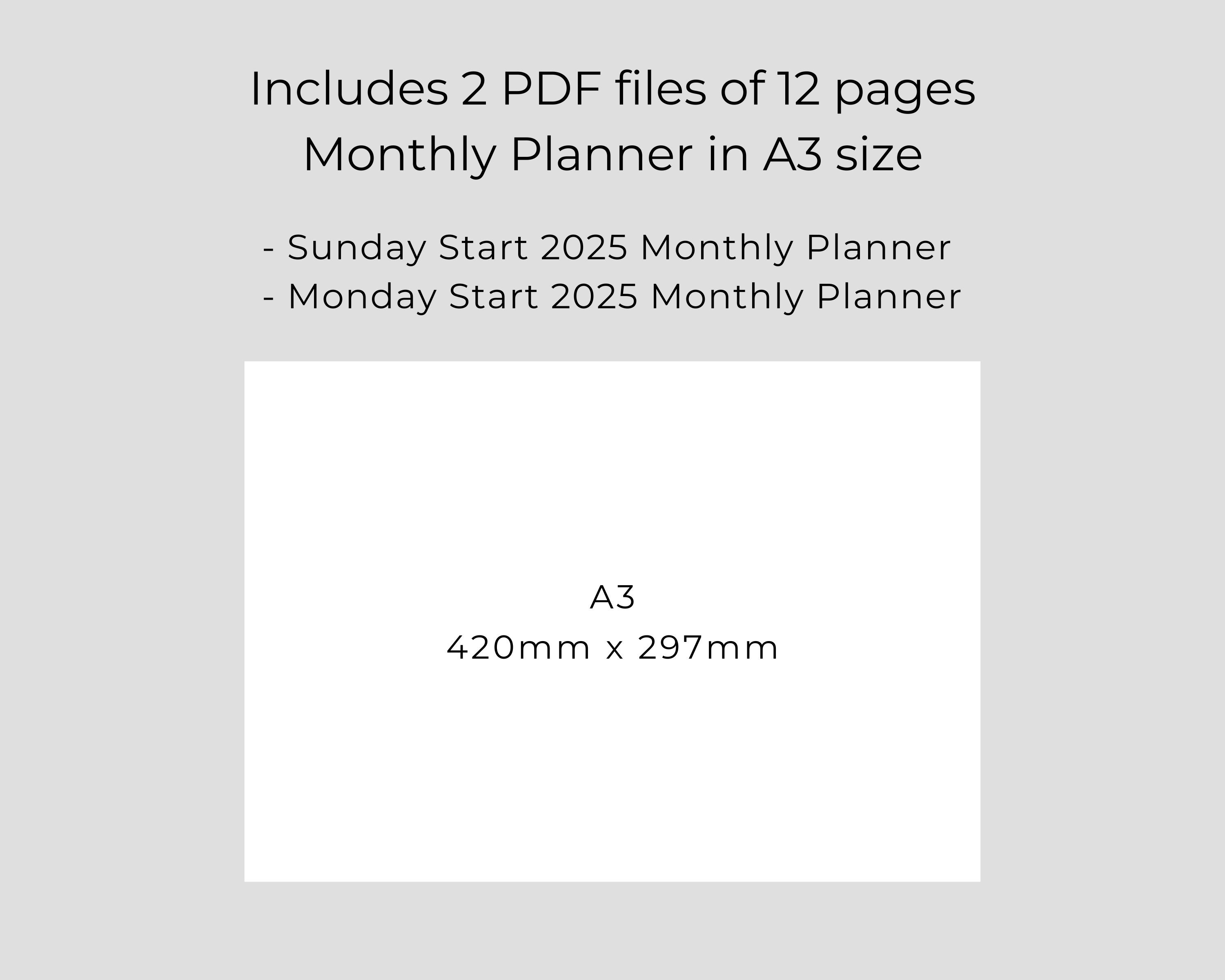 2025 Monthly Planner A3 Landscape Minimal Planner Black and White 2025 ...