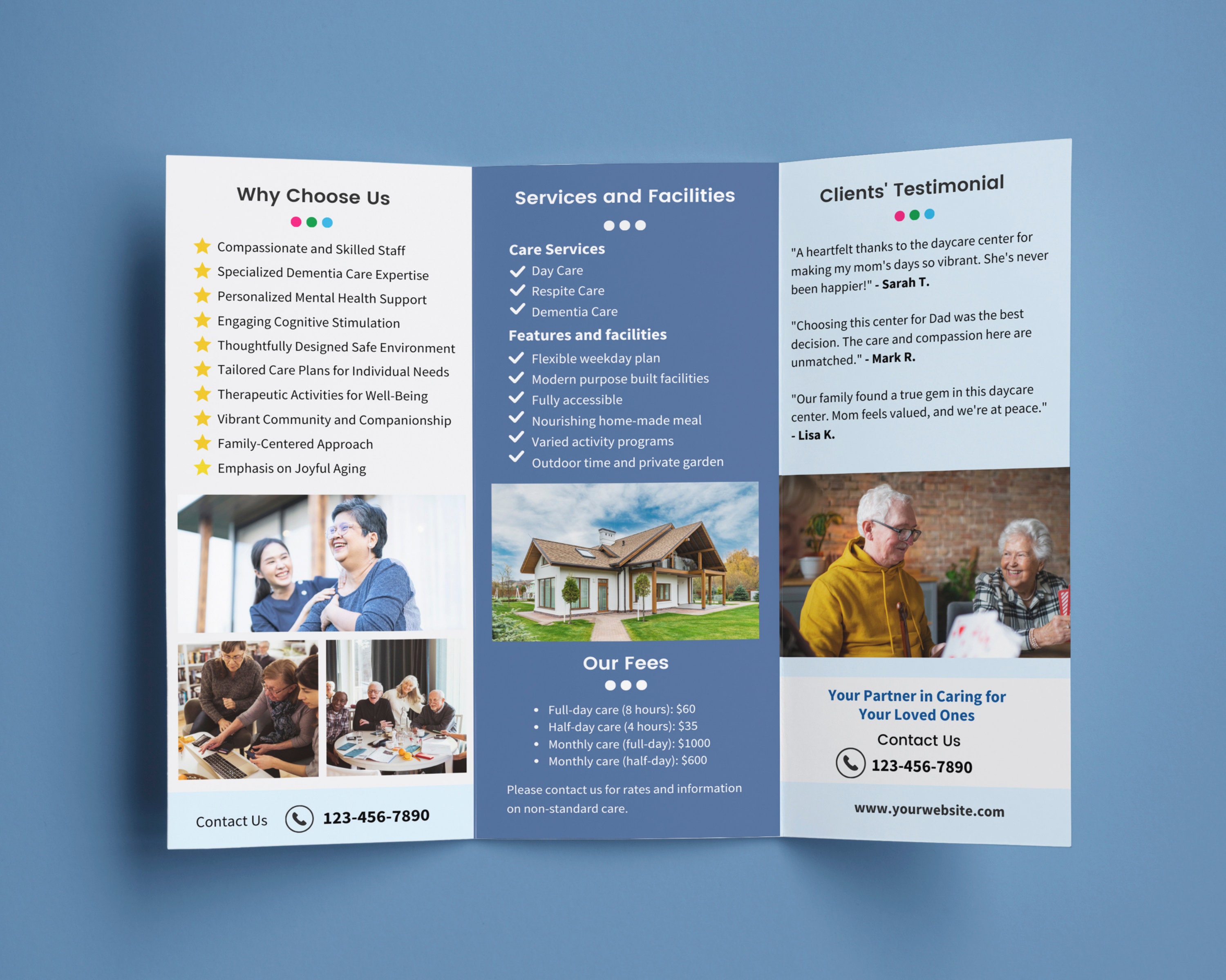 Editable Adult Daycare Center Trifold Brochure Day Center for Elderly ...