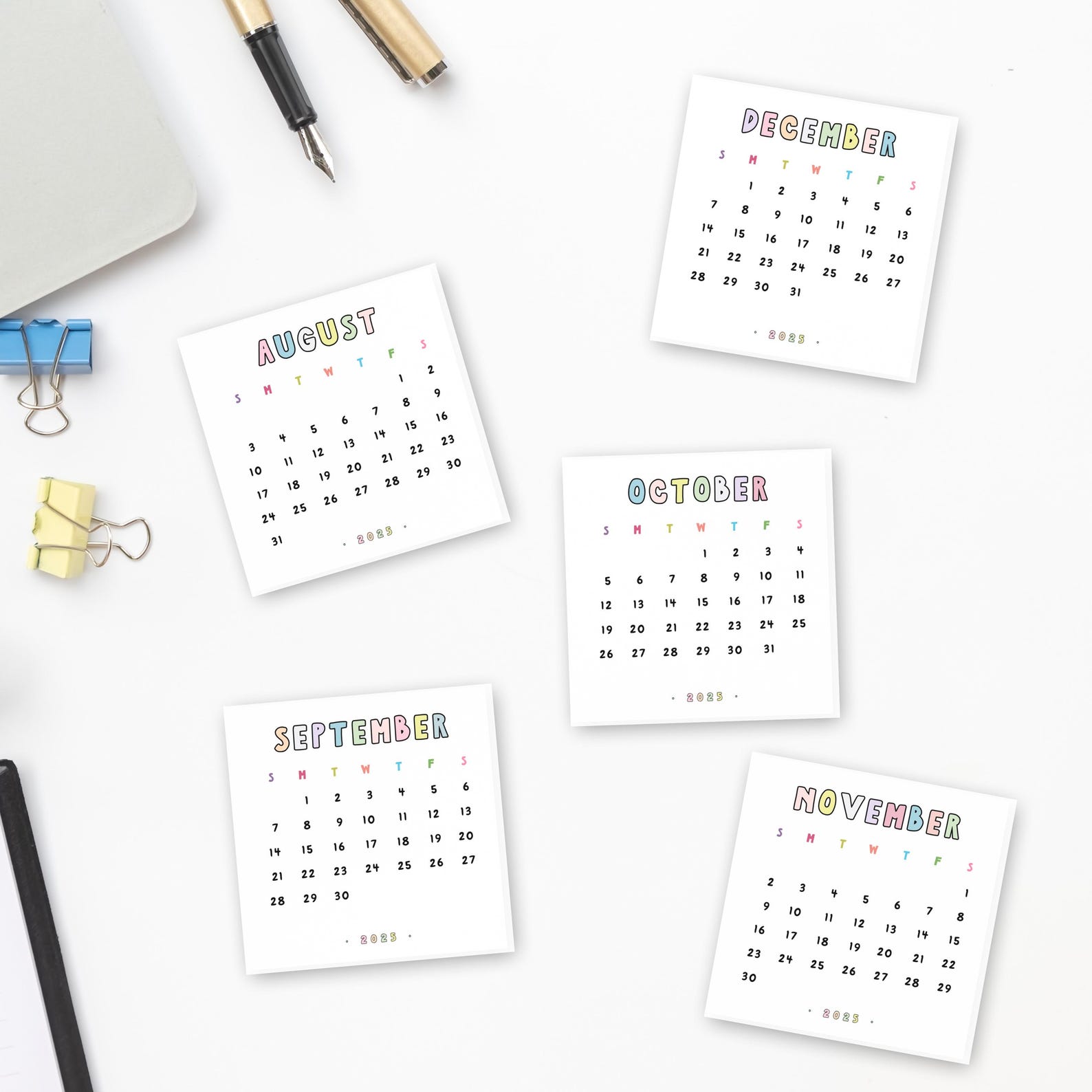 Cute 2026 Mini Calendar Printable 3x3 Inch Monthly PDF Pastel Colors ...