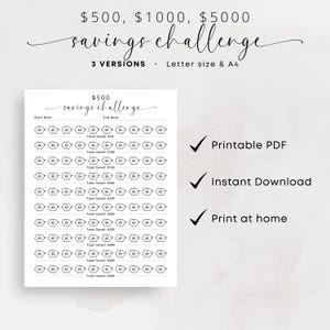 Printable Savings Challenge 500 1000 5000 Savings Tracker PDF Saving ...