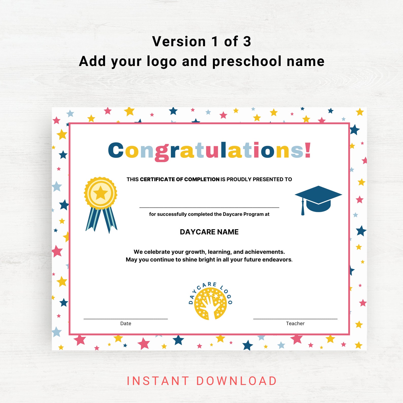 Editable Preschool Certificate Daycare Graduation Diploma Kindergarten ...