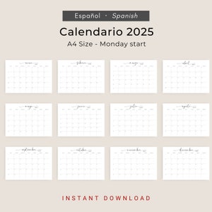 2025 Calendario 2025 Calendario Mensual Imprimible 2025 Elegante ...
