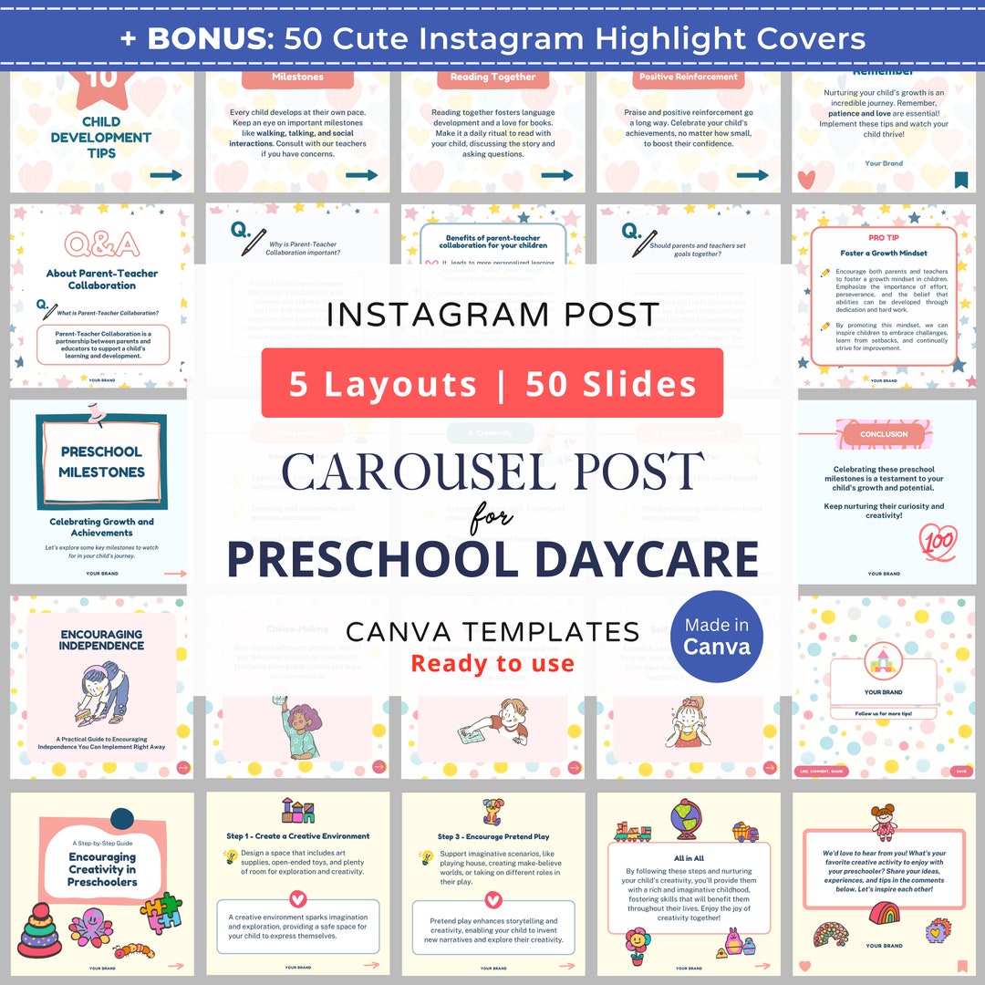 Preschool Daycare Carousel Post Instagram Canva Template Early ...