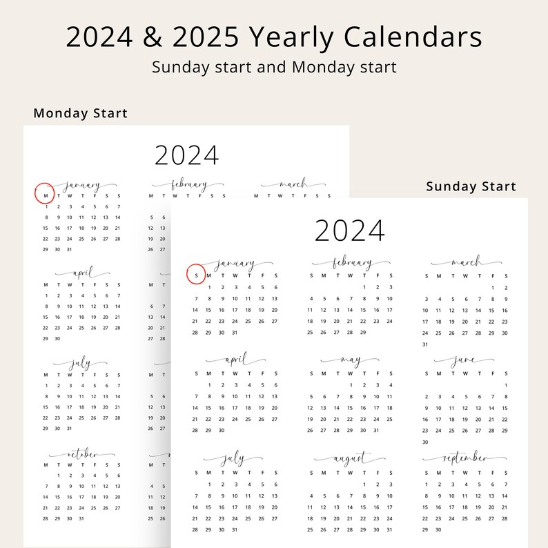 2024 2025 Yearly Calendar 2024 & 2025 Minimal Calendar Vertical 2024 ...