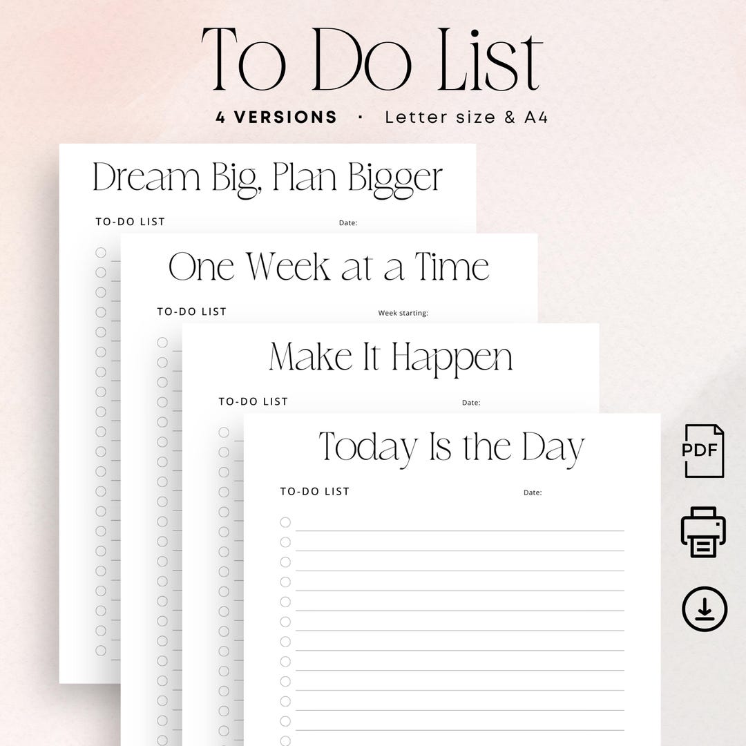 To Do List PRINTABLE PDF Inspirational Daily to Do List Weekly to Do ...