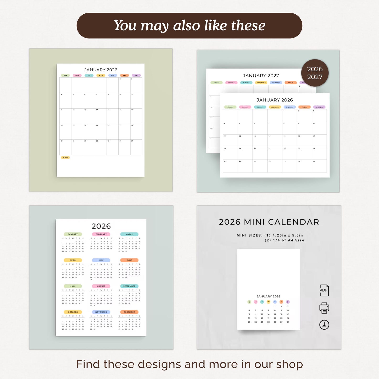 2027 Calendar Minimalist 2027 Wall Calendar Landscape 2027 Yearly ...