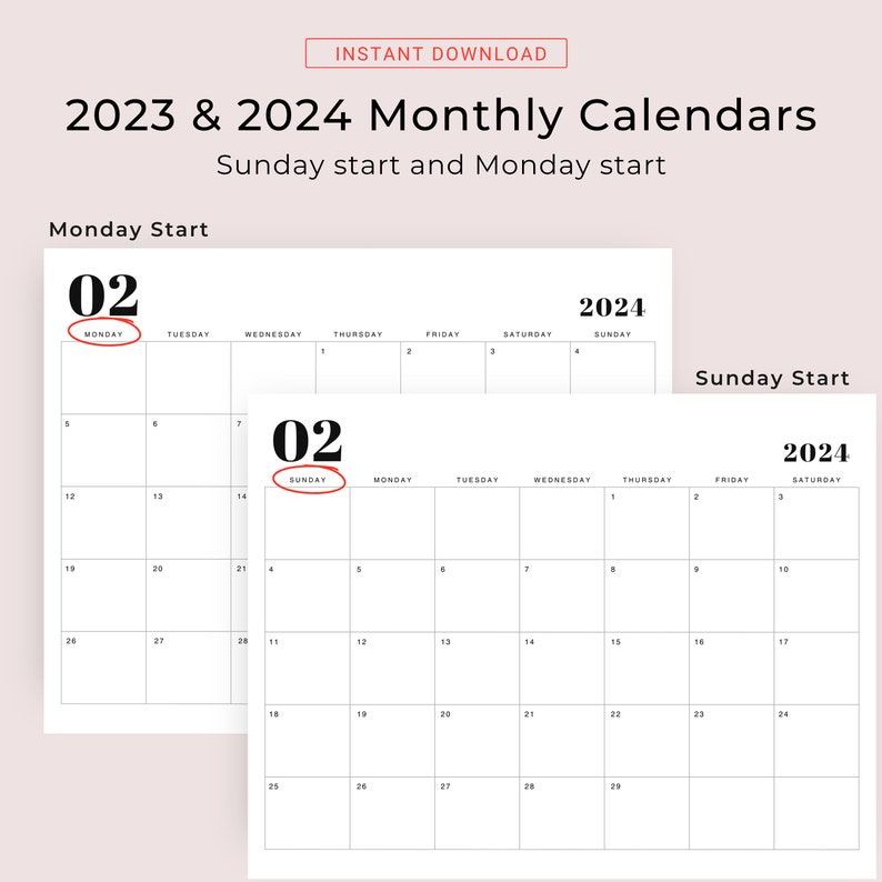 2023 & 2024 Calendar Printable 2023 2024 Monthly Planner Landscape ...