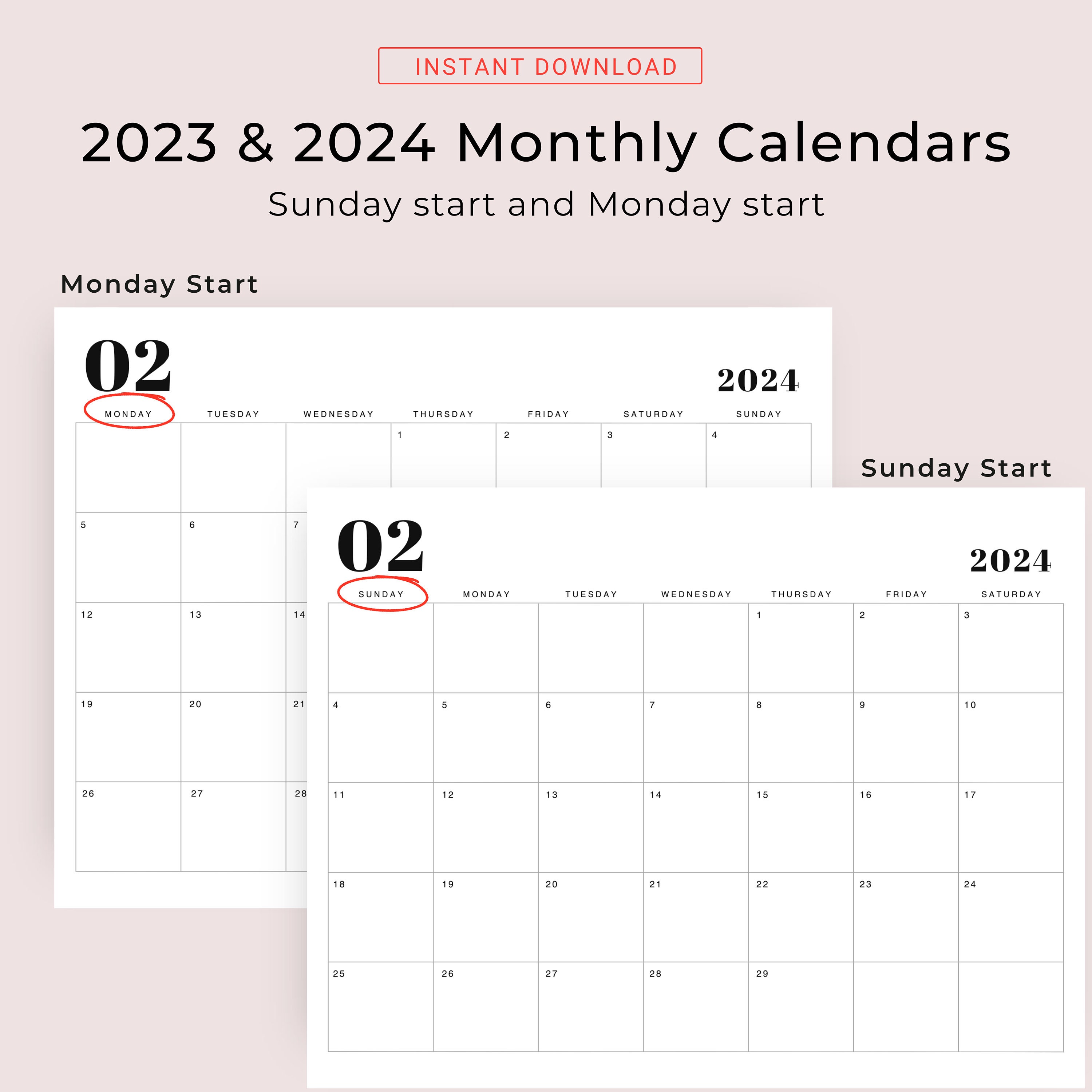 2023 & 2024 Calendar Printable 2023 2024 Monthly Planner Landscape ...