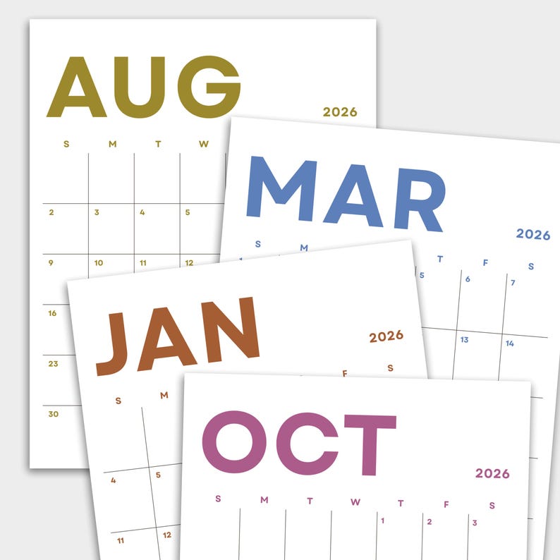 Minimalist 2026 Calendar 2026 Planner Portrait Printable PDF Wall ...