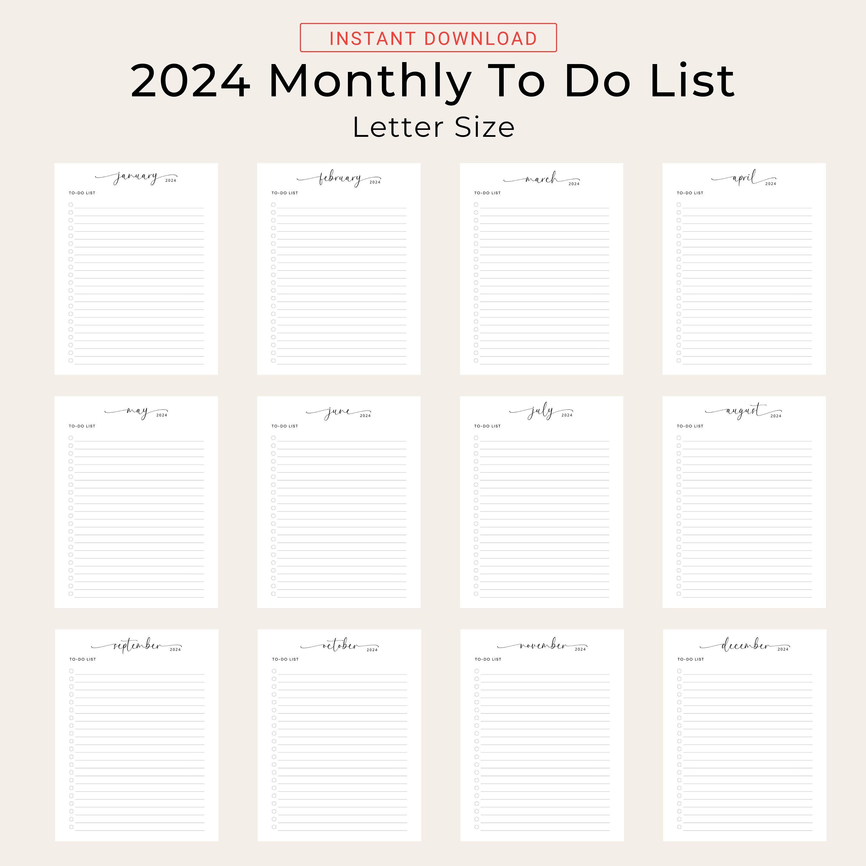 2024 Monthly to Do List 2024 Printable Todo List 2024 Monthly Planner ...