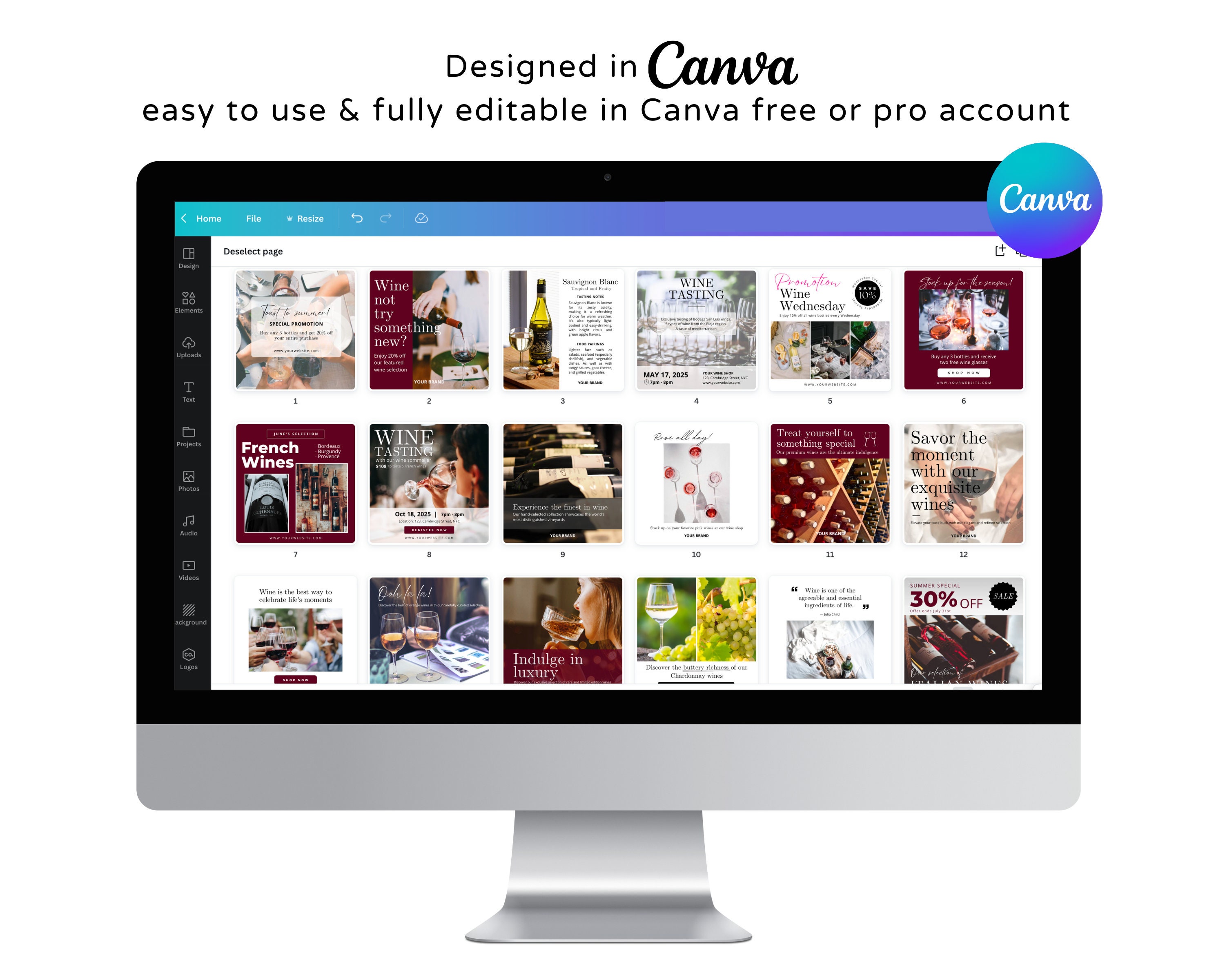 30 Wine Shop Instagram Canva Template Winery Social Media Template Wine ...