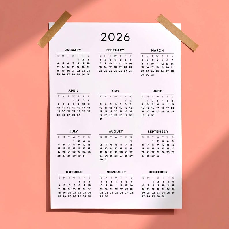 2026 Wall Calendar Easy to Read 2026 Yearly Calendar Printable PDF Big ...