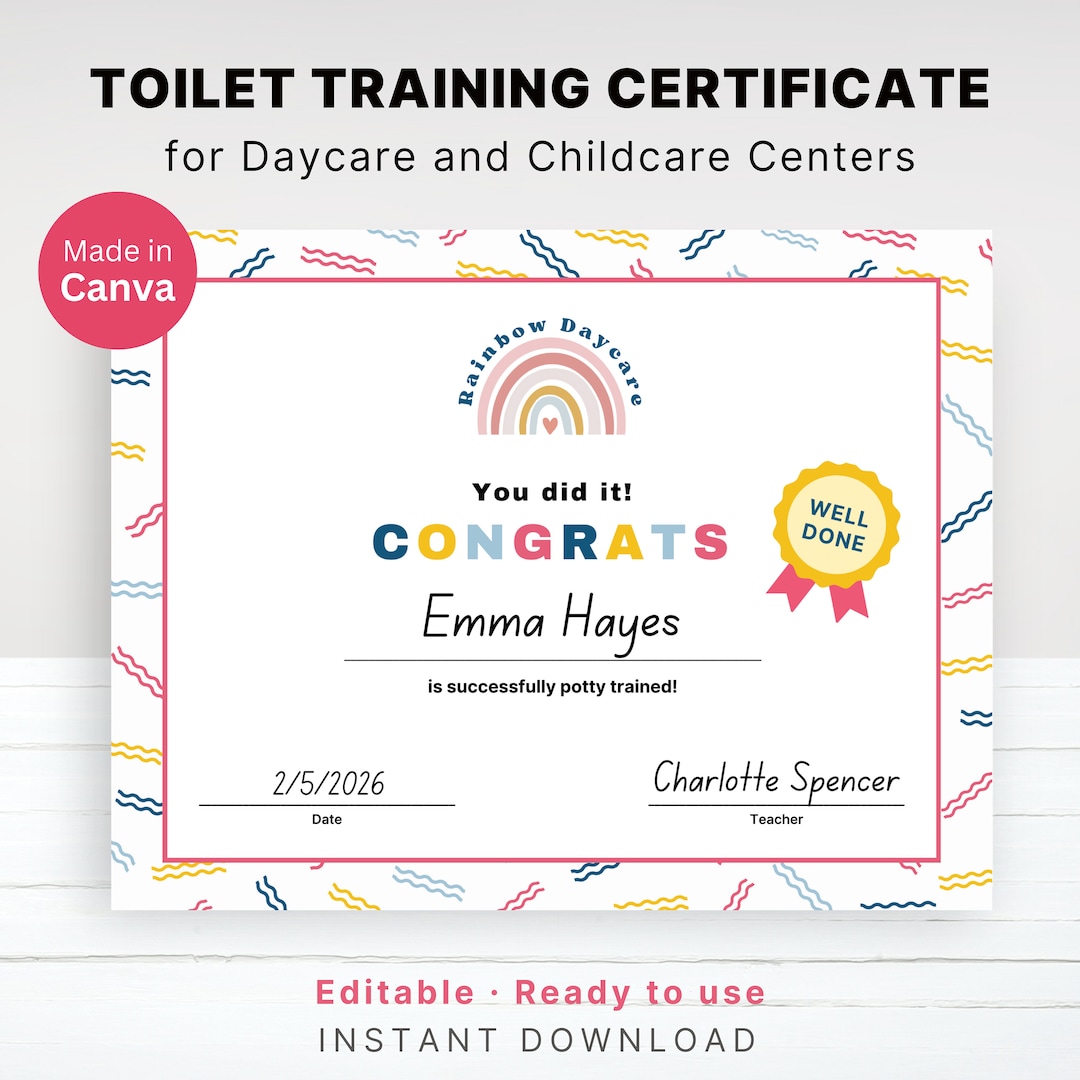 Editable Toilet Training Certificate Potty Training Certificate Daycare ...