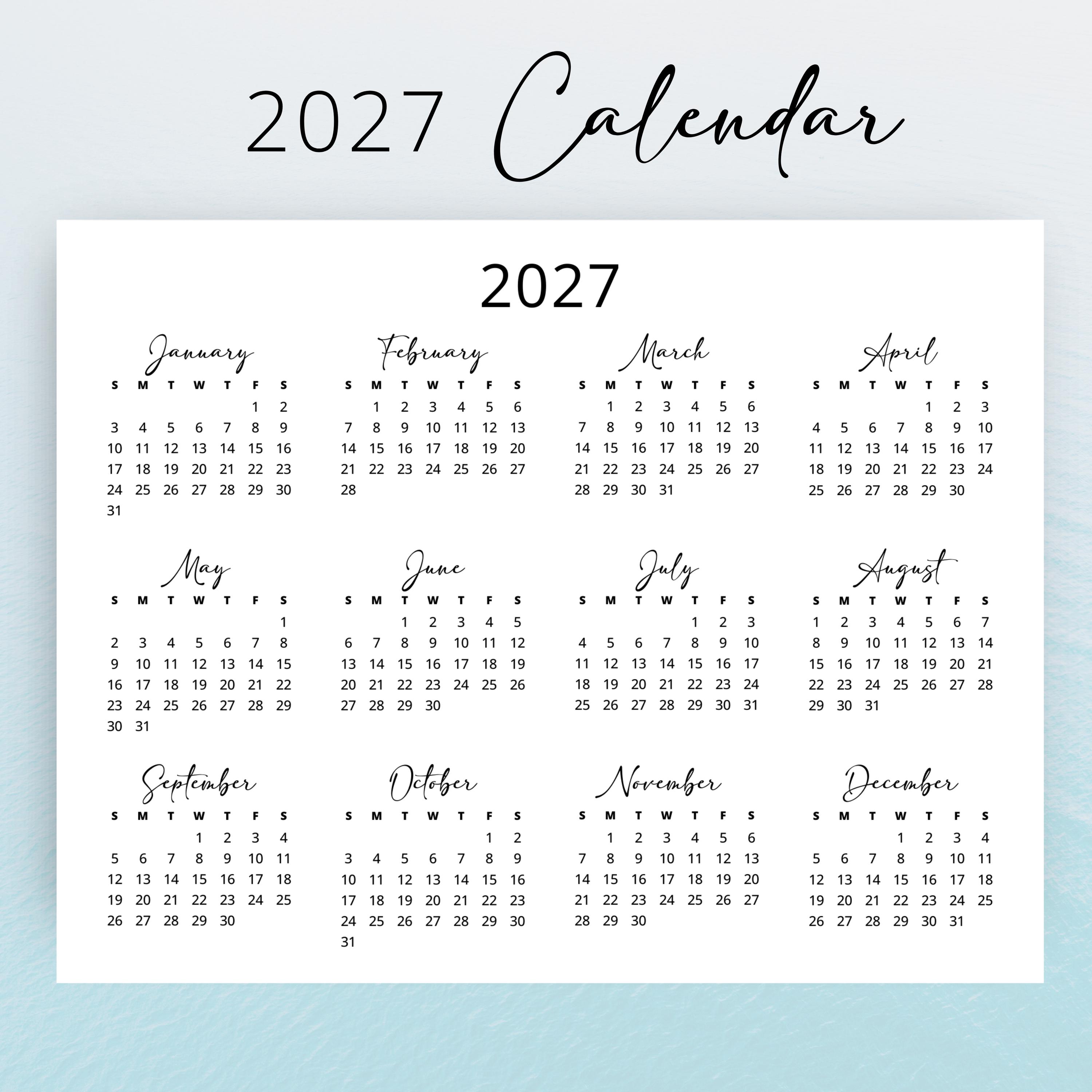 2027 Yearly Calendar 2027 Calendar Landscape Soft Minimalist Wall ...