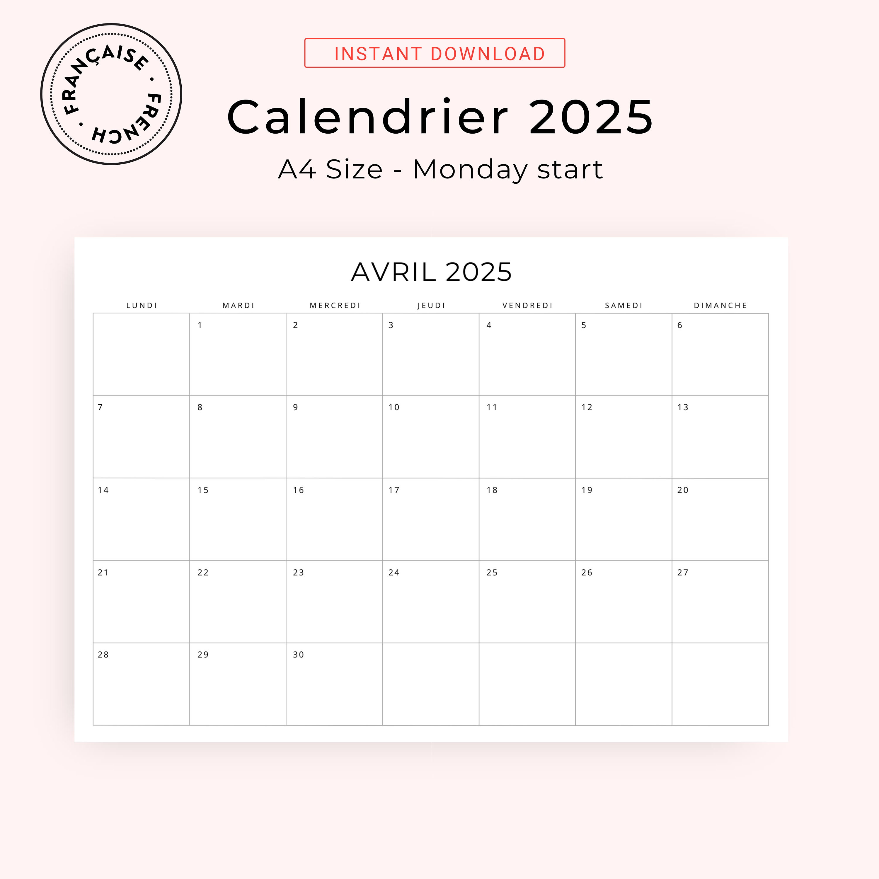 2025 Calendrier Français 2025 French Calendar 2025 Monthly Calendar in ...