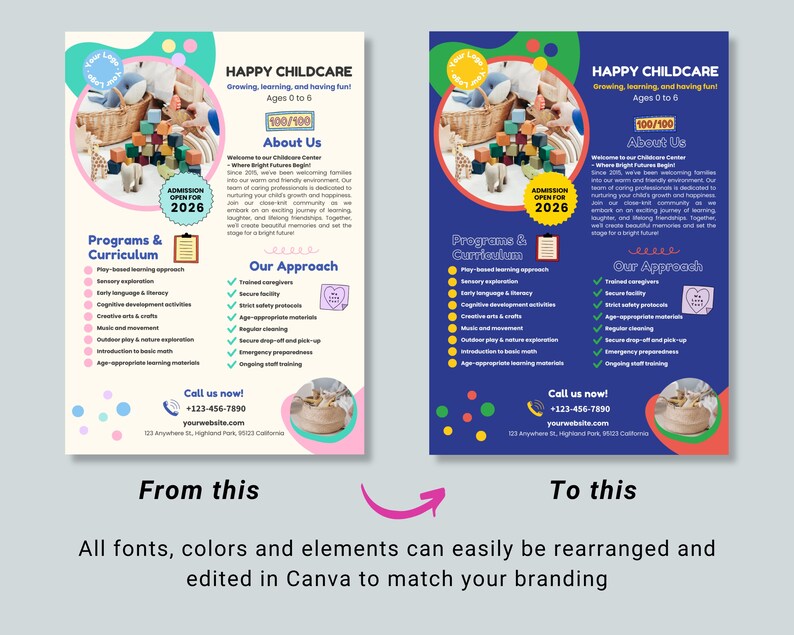 Matching Flyer & Trifold Brochure for Childcare Center EDITABLE ...