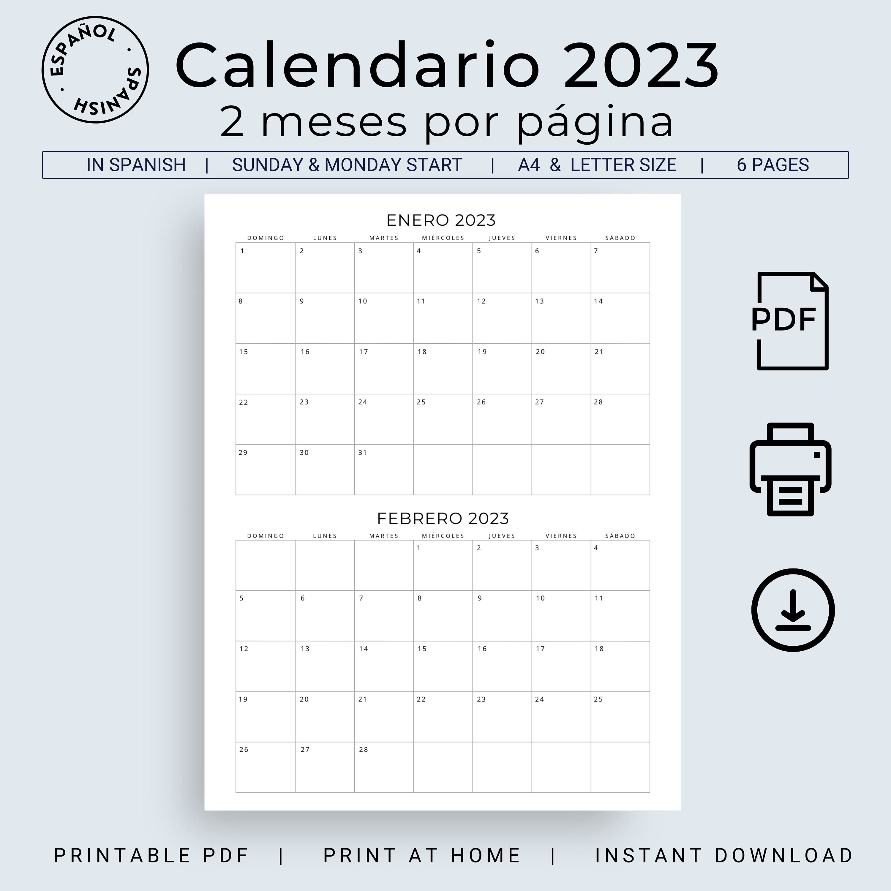 2023 Calendario 2023 Calendario Mensual 2023 Spanish Calendar 2023 2 ...
