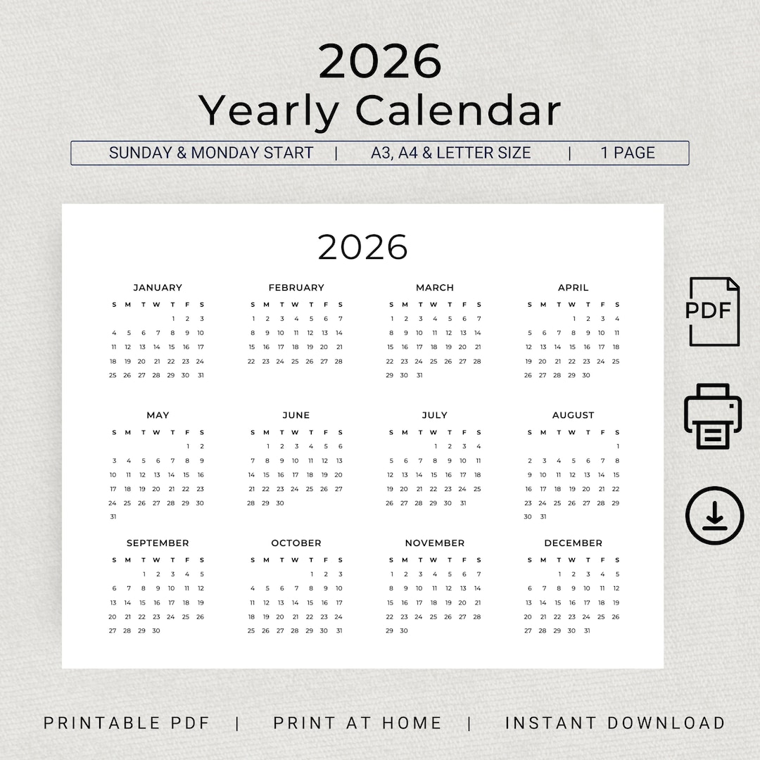 2026 Calendar 2026 Wall Calendar Printable Calendar Landscape 2026 ...
