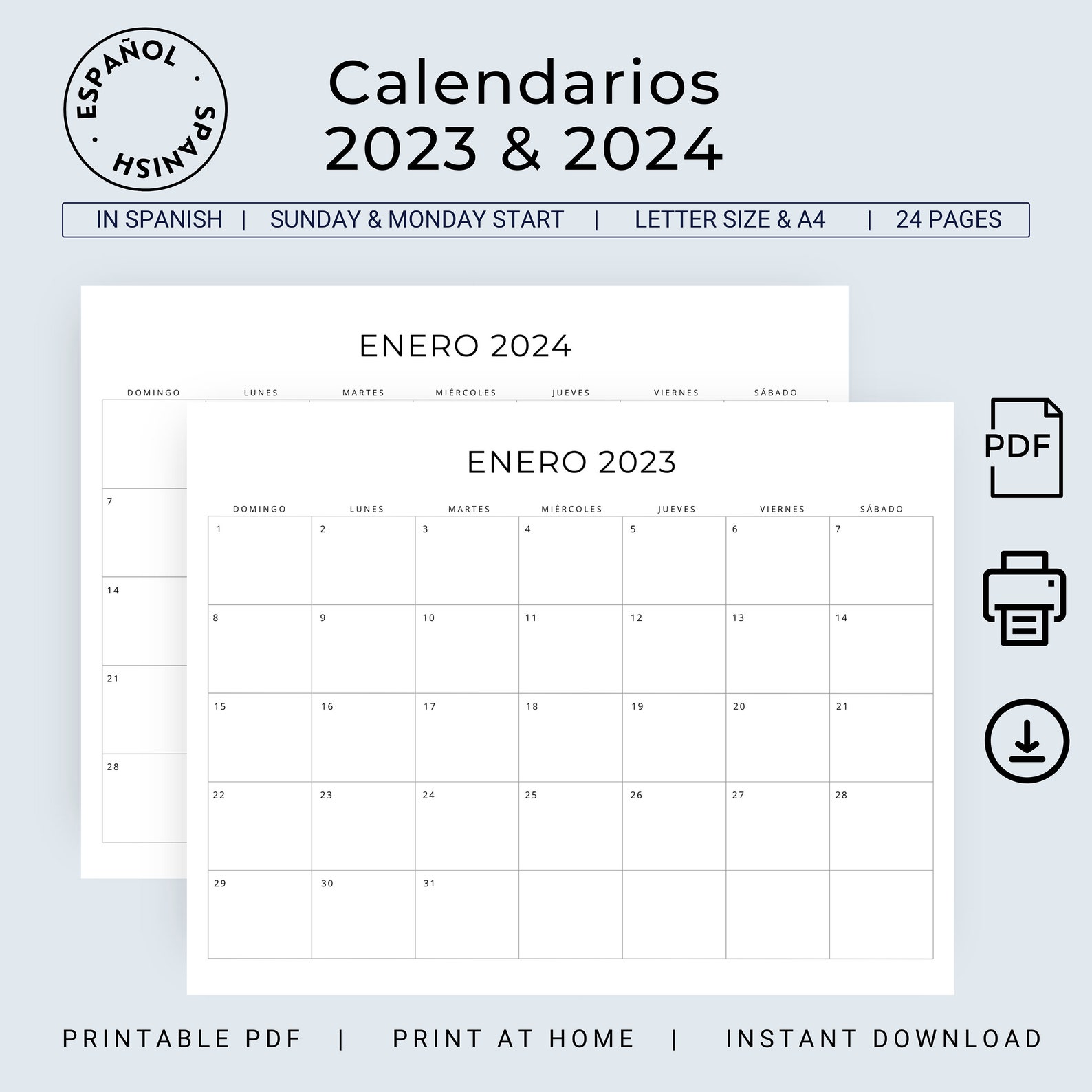 2023 & 2024 Calendario Español 2023 2024 Calendario Mensual Spanish ...