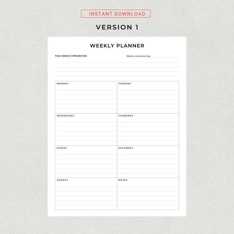 Printable Weekly Planner Vertical Minimalist Weekly Schedule Weekly ...