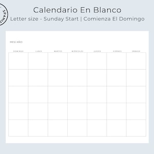 Calendario En Blanco Spanish Blank Calendar Calendario Mensual Sin ...