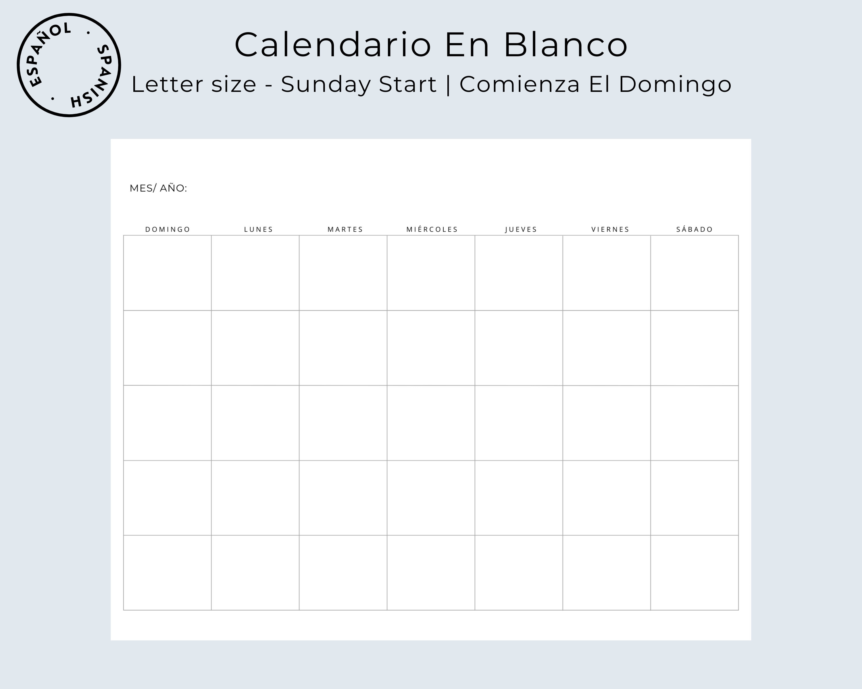 Calendario En Blanco Calendario En Blanco Calendario Mensual Sin Fecha ...