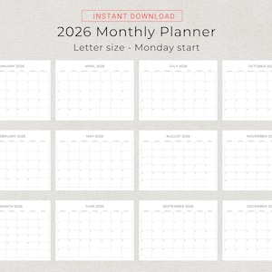 2026 Monthly Calendar PRINTABLE 2026 Monthly Planner Landscape 2026 ...