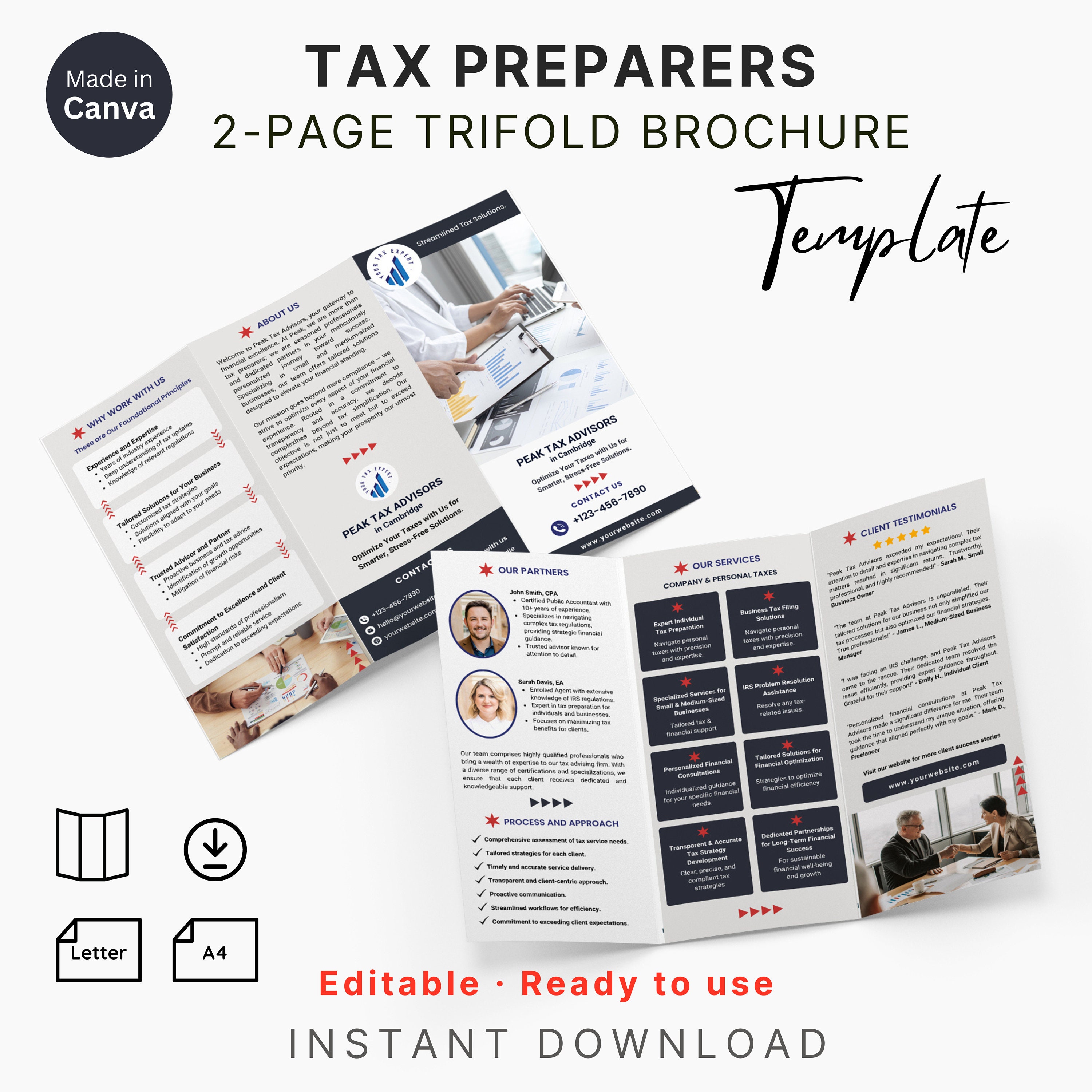 Editable Tax Preparer Trifold Brochure Accountant CPA Brochure Tax ...