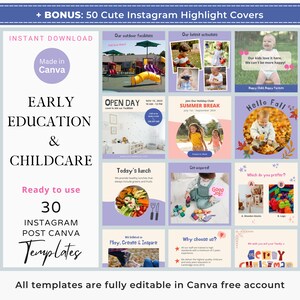 30 Kids Early Education & Childcare Instagram Canva Template, Preschool ...