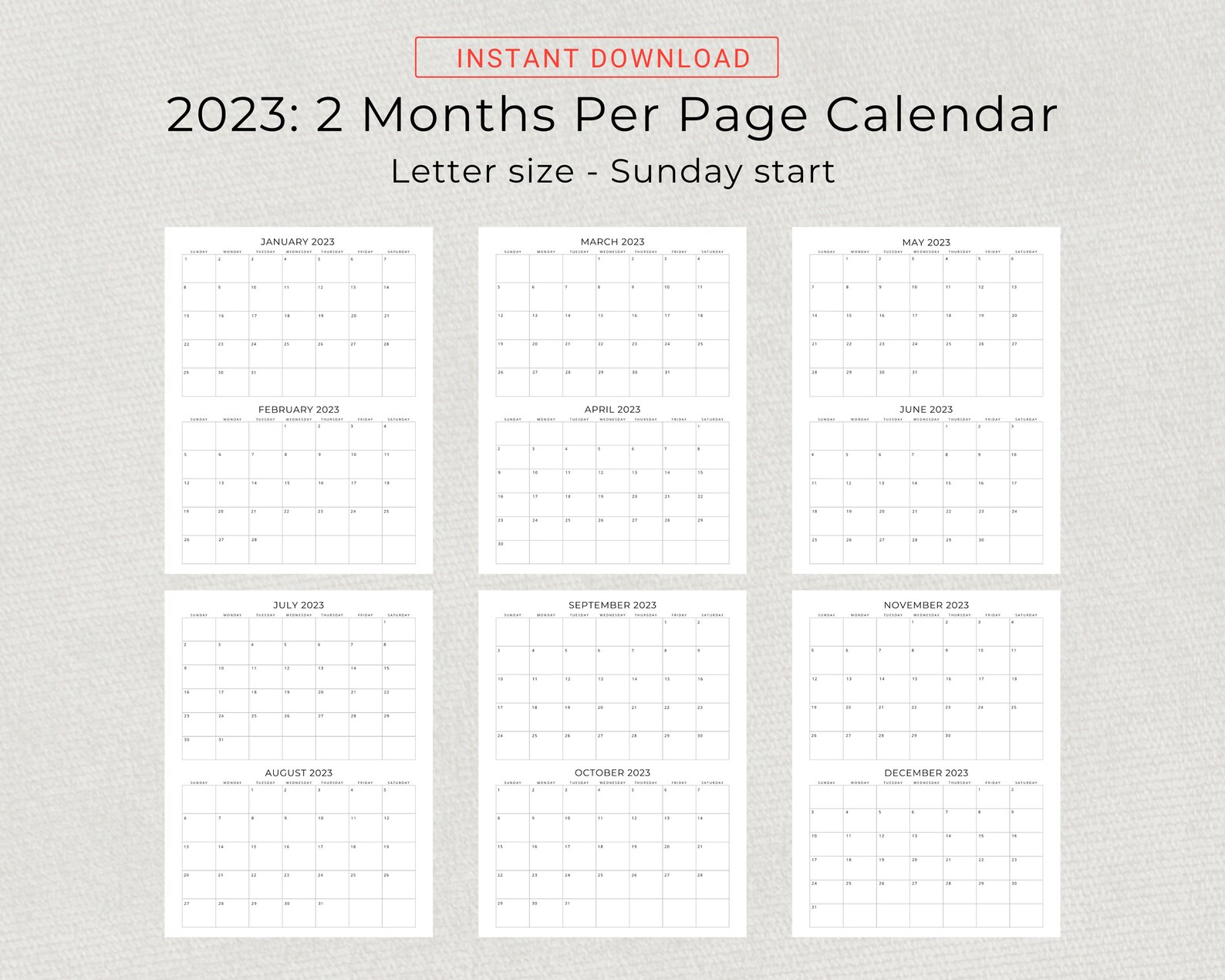 2023 Calendar 2023 Planner 2 Month Calendar Wall Calendar 2 Months per ...