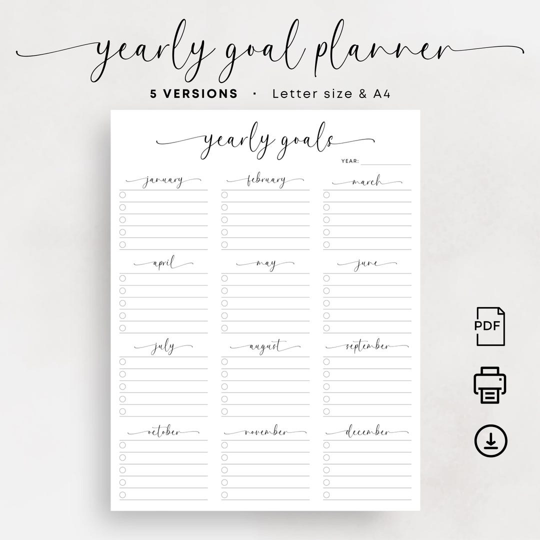Goal Planner Printable Yearly Goals Planner Goal Setting Productivity ...