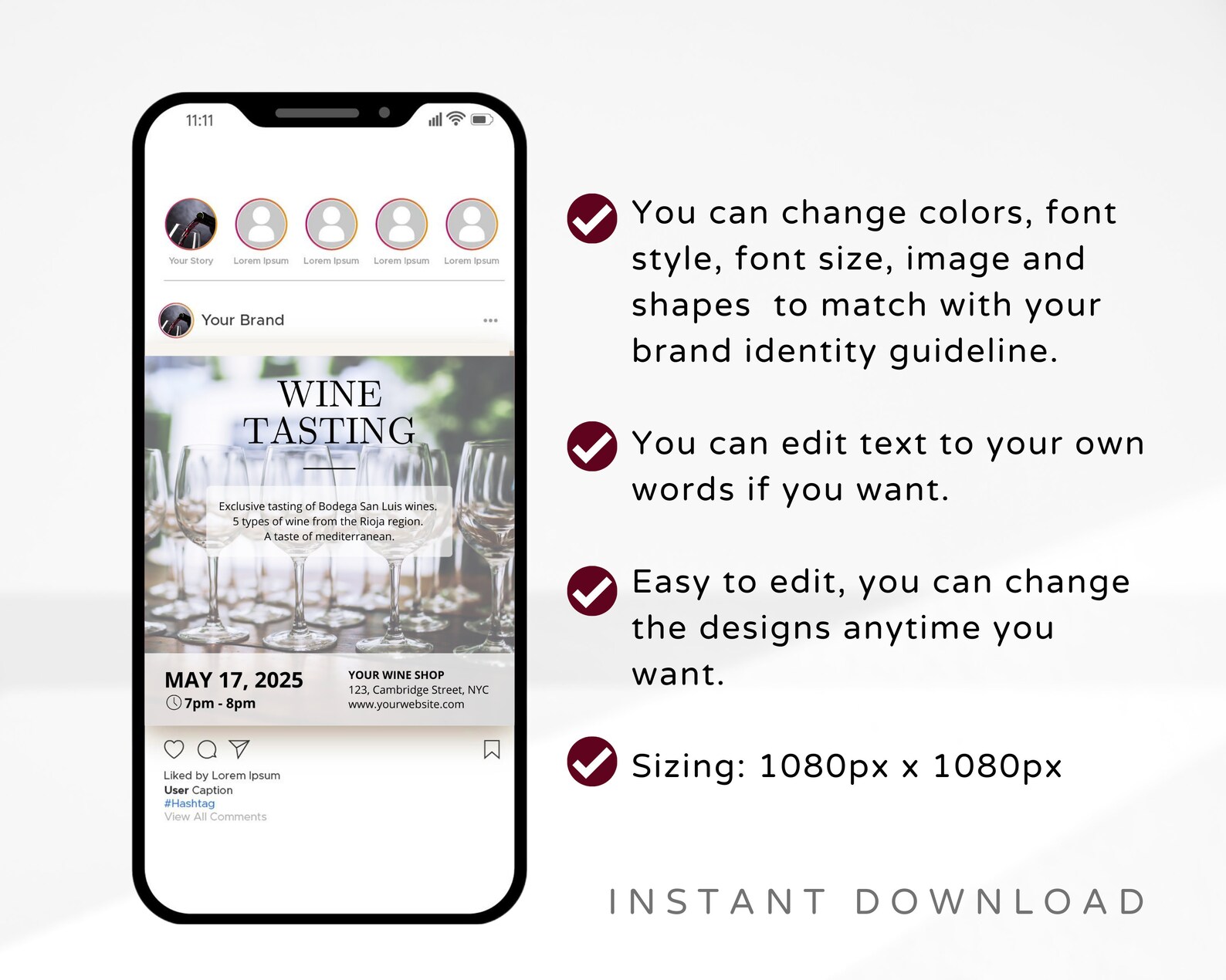 30 Wine Shop Instagram Canva Template Winery Social Media Template Wine ...