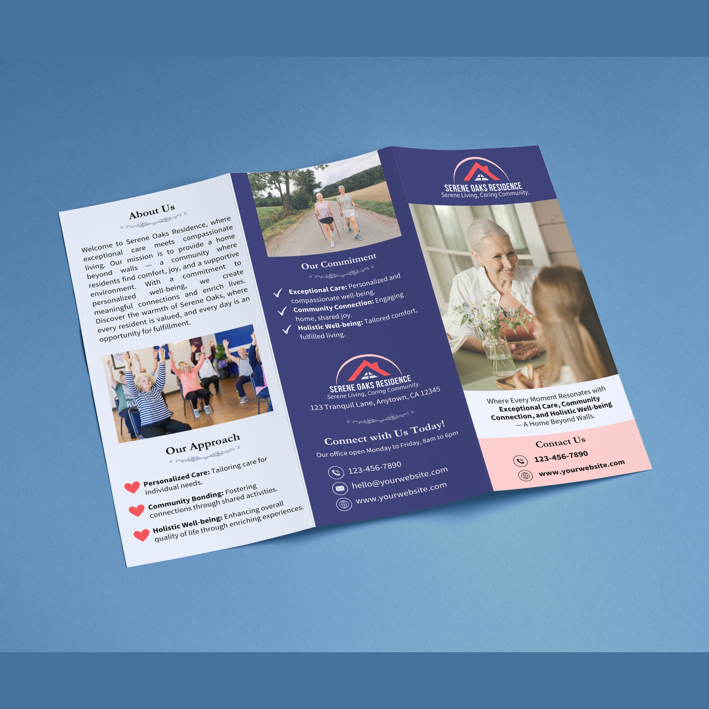 Editable Senior Cohousing Trifold Brochure Canva Template Elderly ...