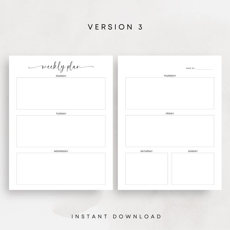 Week on 2 Pages Planner Printable Weekly Planner Layout Weekly Schedule ...