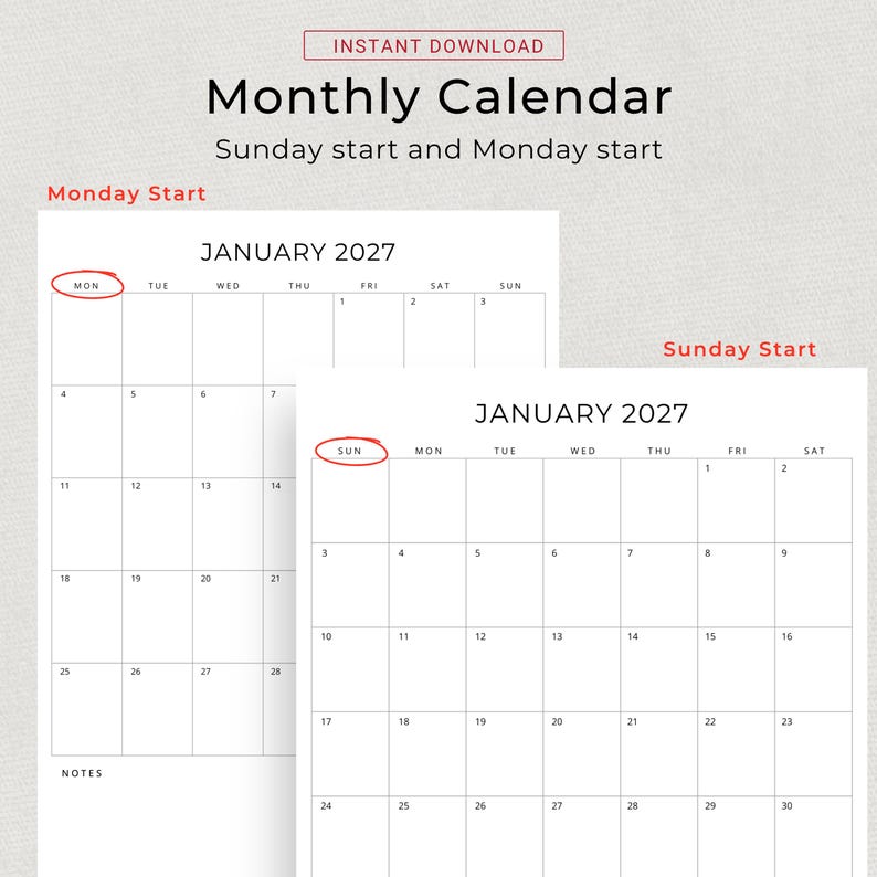 2027 Calendar 2027 Monthly Planner Portrait Printable PDF Minimalist ...